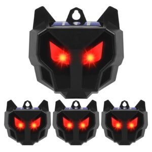 4 pack solar powered animal repellent, nighttime animal deterrent repellent with red led lights waterproof wild animal predator deterrent repel coyote, raccoon, fox, skunk from yard farm animal model