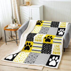 Erosebridal Yellow Live Love Bark Blanket Puppy Dog Fleece Blanket for Kids Child,Paw Print Throw Blanket Pup Dog Paw Patterns Blanket 30"x40",Kawaii Pet Animal Dog Lover Cute Room Decor