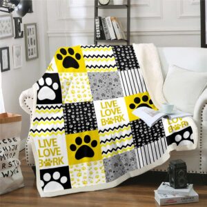 erosebridal yellow live love bark blanket puppy dog fleece blanket for kids child,paw print throw blanket pup dog paw patterns blanket 30"x40",kawaii pet animal dog lover cute room decor