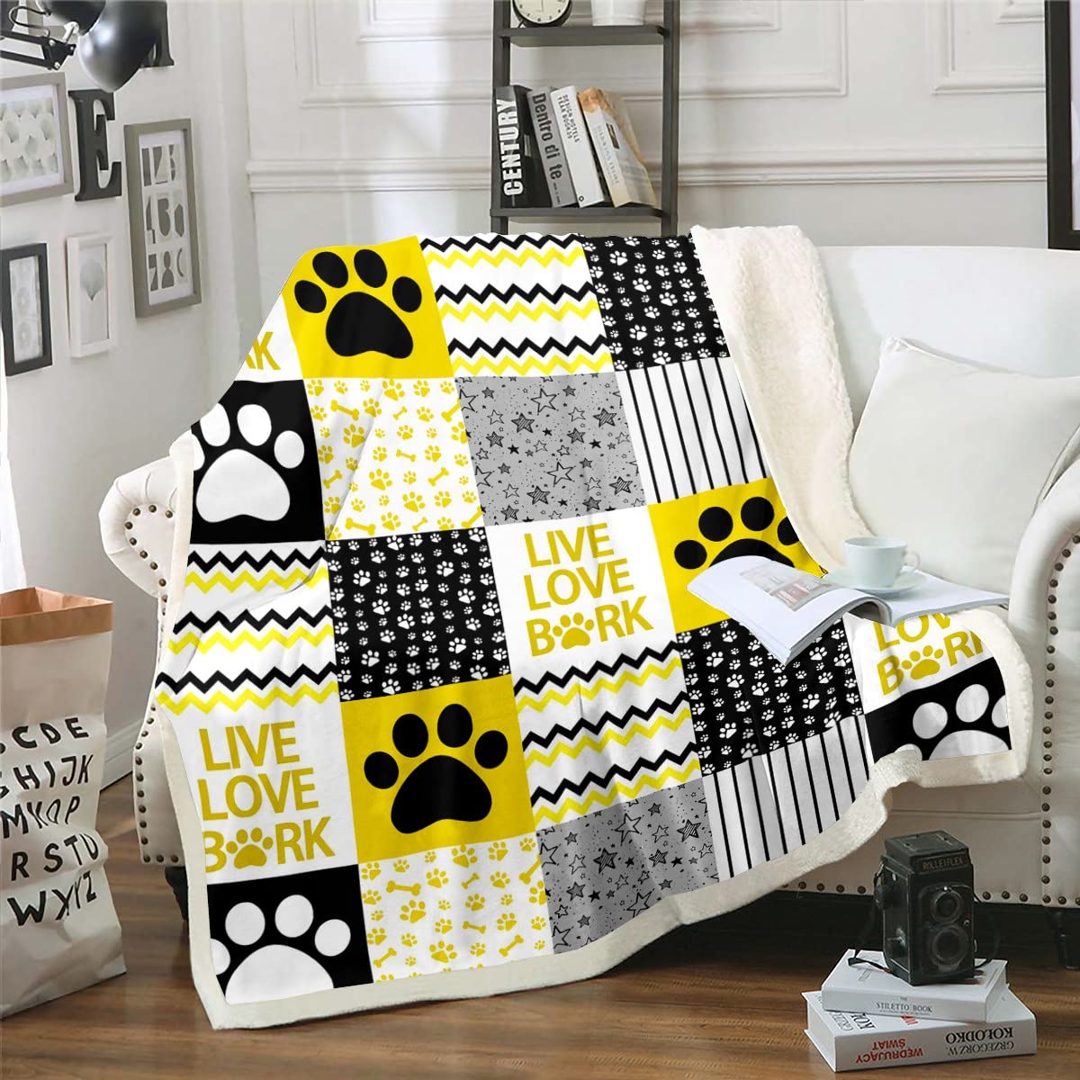 Erosebridal Yellow Live Love Bark Blanket Puppy Dog Fleece Blanket for Kids Child,Paw Print Throw Blanket Pup Dog Paw Patterns Blanket 30"x40",Kawaii Pet Animal Dog Lover Cute Room Decor