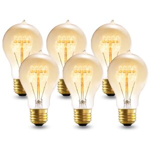 figame a19 edison bulb 40w 6-pack - dimmable 120v amber glass, antique retro style old-fashioned incandescent bulb, 2200k warm yellow light, for home office desk lamp