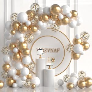 kbzvnaf white gold balloons garland kit - 100pcs white metallic gold and gold confetti latex balloons arch for wedding baby shower engagement birthday party decorations