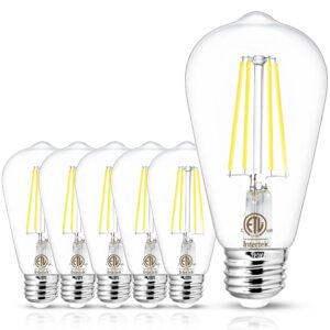 Sailstar E26 LED Bulb 60 Watt Equivalent, Light Bulbs 60 Watt Soft White 3000K, 800LM Edison Bulbs 60 Watt LED, LED Edison Bulb for Dining Bathroom Vanity, 120V, CRI85+, 6W, Non-dimmable, 6 Pack