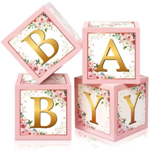 baby boxes with letters for baby shower, rustic floral pink baby shower backdrop blocks box birthday party gender reveal photo props for baby girl boy shower decorations