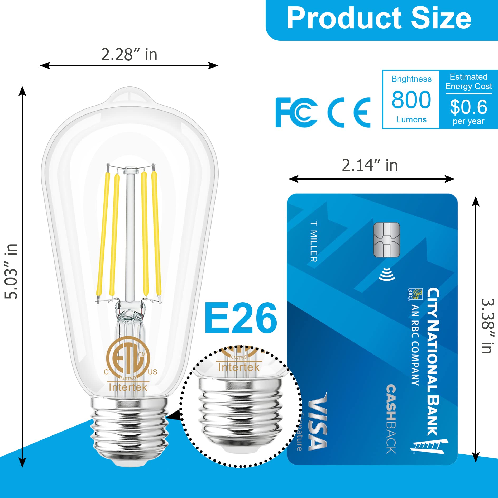 Sailstar E26 LED Bulb 60 Watt Equivalent, Light Bulbs 60 Watt Soft White 3000K, 800LM Edison Bulbs 60 Watt LED, LED Edison Bulb for Dining Bathroom Vanity, 120V, CRI85+, 6W, Non-dimmable, 6 Pack