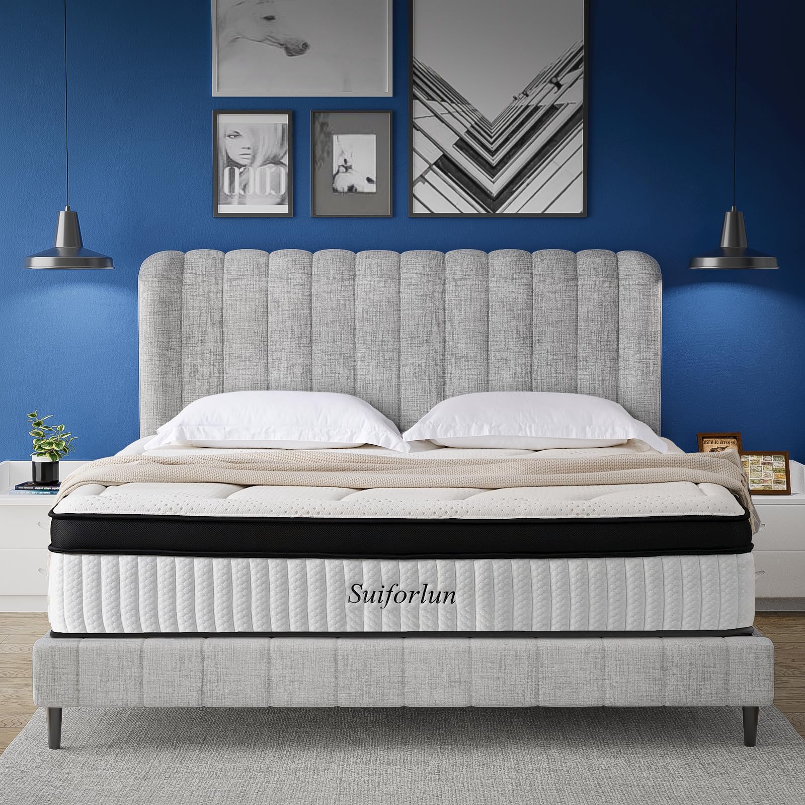 Suiforlun Twin XL Mattress, 14 Inch Gel Memory Foam Hybrid Mattress with 7 Premium Layers, Euro Top Luxury Single Bed Mattress in a Box, Cooling Comfort & Pain Reilef, Medium-Firm