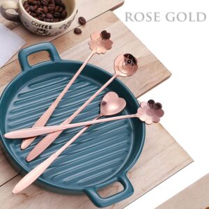 9 Pcs Flower Spoon Coffee Teaspoon Set, ESRISE Stainless Steel Tea Spoon essert Spoon, Cute Demitasse Scoop for Stirring Drink Mixing Milkshake Jam (Rose Gold)