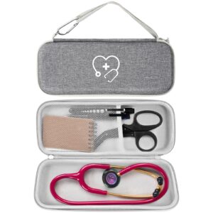 procase stethoscope case for 3m littmann classic iii, lightweight ii s.e, mdf acoustica stethoscope, cardiology iv stethoscope, hard travel carrying case for nurse -grey