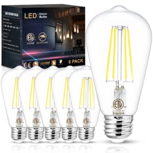 sailstar e26 led bulb 60 watt equivalent, light bulbs 60 watt soft white 3000k, 800lm edison bulbs 60 watt led, led edison bulb for dining bathroom vanity, 120v, cri85+, 6w, non-dimmable, 6 pack