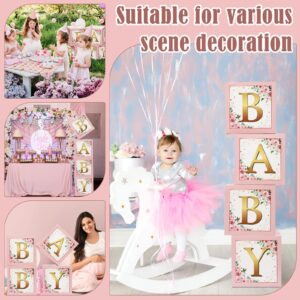 Baby Boxes with Letters for Baby Shower, Rustic Floral Pink Baby Shower Backdrop Blocks Box Birthday Party Gender Reveal Photo Props for Baby Girl Boy Shower Decorations