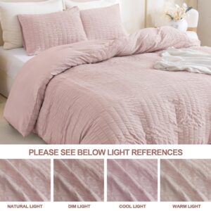 Litanika Pink Full Size Comforter Sets for Girls, 3 Pieces Cute Blush Women Lightweight Seersucker Bedding Set & Collections, Soft Bed Set as Gifts (79x90In Comforter & 2 Pillowcases)