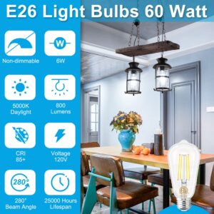 Sailstar E26 LED Bulb 60 Watt Equivalent, Light Bulbs 60 Watt Soft White 3000K, 800LM Edison Bulbs 60 Watt LED, LED Edison Bulb for Dining Bathroom Vanity, 120V, CRI85+, 6W, Non-dimmable, 6 Pack