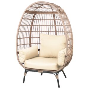 upha outdoor oversized egg chair,indoor patio large wicker lounge chair with steel frame and cushions for outside,backyard(beige rattan,beige)