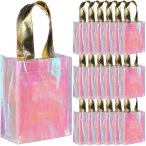 jutom 20 pieces iridescent gift bags bulk reusable tote bag party favor bags with glossy finish birthday gift bags with handles for christmas party wedding(6 x 3 x 8 inch,pink)