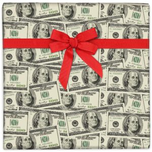 central 23 funny wrapping paper - 6 sheets of birthday gift wrap and tags - dollar bills - money wrapping paper for men women adult - funny christmas wrapping paper adult - comes with stickers