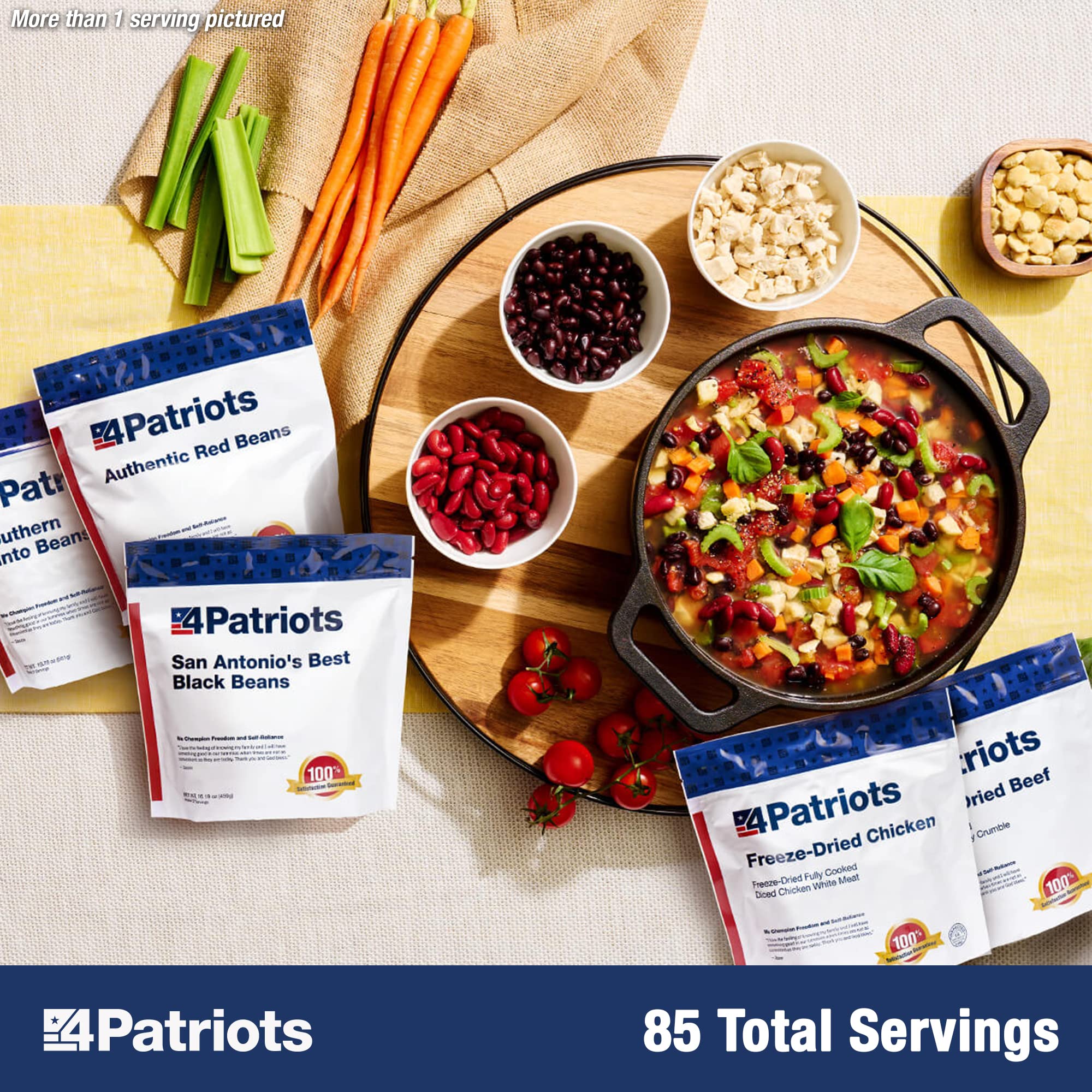 4Patriots Meat & Protein Survival Kit, Emergency Food Supply, Freeze-Dried Meat, Hearty Beans, Designed To Last 25 Years, Disaster-Resistant Packaging, 85 Servings of Vital Nutrition