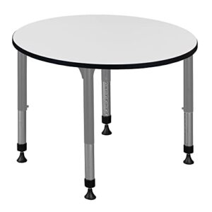 romig kee 36 in. round height adjustable classroom activity table- white & grey base