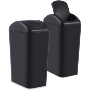 hoolerry 2 pcs 3 gallon/12 liter small trash can plastic kitchen garbage with lid small trash bin for bathroom office bedroom kitchen waste outdoor (black)