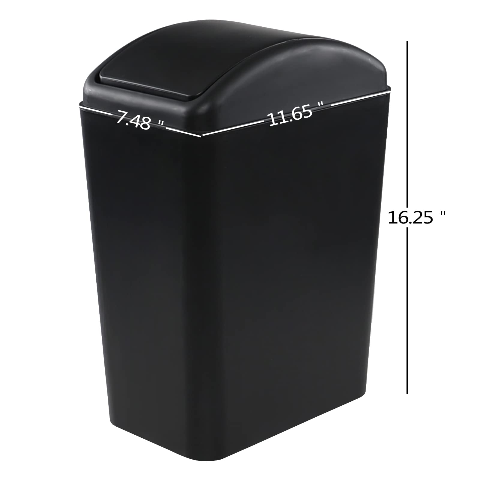 AnnkkyUS 16 Liter Plastic Garbage Can, Waste Bin with Swing Lid (Black)