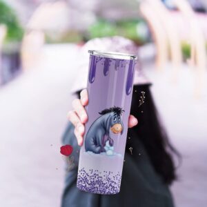 PROCHOICE Eeyore Purple Glitter Bear The Pooh Cartoon Tumbler Stainless Steel Vacuum Insulated Skinny Tumbler 20oz, Thermal Coffee Cup Travel Tea Mug Gift For Friends