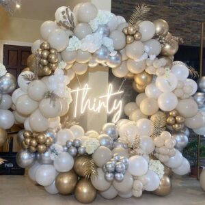 sand white balloon garland arch kit,158pcs blush white nude balloons metallic chrome gold silver balloons for boho wedding bridal baby shower engagement anniversary birthday party decorations