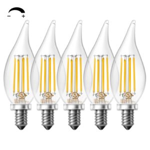 daybetter candelabra led light bulbs, chandelier light bulbs, led candelabra bulbs 60 watt equivalent dimmable e12 led bulb 2700k warm white,5.5w 600lm flame tip vintage ca11 candle light bulbs 5 pack