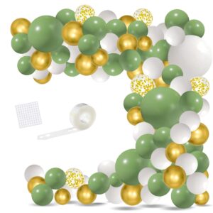 sage green balloon garland arch kit - 117pcs matte sage green white balloon chrome gold balloons for jungle safari olive green baby bridal shower wedding sage green birthday party decorations