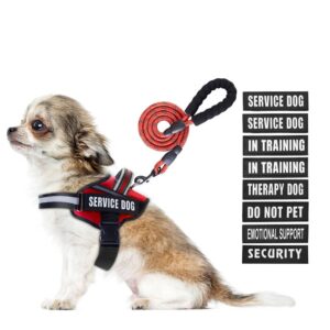 service dog vest harness and leash set, animire in training dog harness with 10 dog patches, reflective dog leash with soft padded handle for small, medium, large, and extra-large dogs (red,xs)