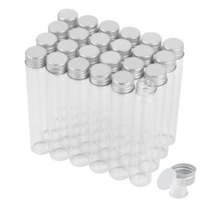 cadbibe 30ml glass clear test tubes with screw caps and plastic stoppers, liquid sample vial, leak-proof flat test tubes, 24pcs