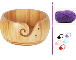 wooden knitting bowl handmade needle and thread yarn ball storage bowl craft knitting,wool knitting storage bowl for knitting and crochet (varnish pine)