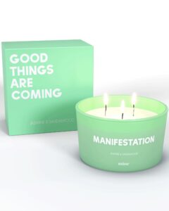 manifestation candle - jasmine and sandalwood scented - healing meditation candle for women - luxury aromatherapy - 3 wick 8 ounce natural soy wax candle - premium gift box