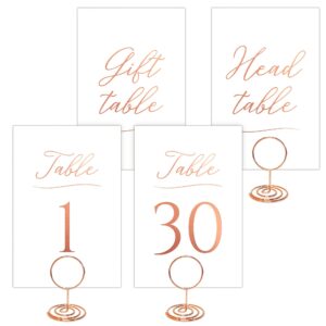 rose gold table numbers , 30 pc wedding table numbers with rose gold stands , anniversary , birthday , bridal shower party , baby showers , event