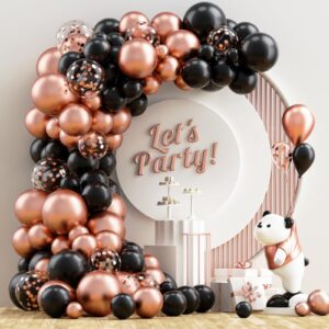 nisocy black and rose gold balloons garland arch kit, 120pcs black metallic rose gold confetti balloons for engagements wedding valentine's day graduation birthday anniversary party decorations