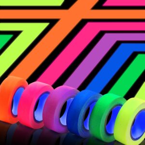 corwogolo 6 pcs uv blacklight reactive neon gaffer cloth tape,6 colors neon gaffer cloth tape 0.59inch*16ft per color,fluorescent uv blacklight glow in the dark cloth tape super bright for uv party