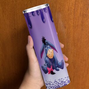 PROCHOICE Eeyore Purple Glitter Bear The Pooh Cartoon Tumbler Stainless Steel Vacuum Insulated Skinny Tumbler 20oz, Thermal Coffee Cup Travel Tea Mug Gift For Friends