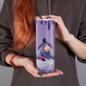 PROCHOICE Eeyore Purple Glitter Bear The Pooh Cartoon Tumbler Stainless Steel Vacuum Insulated Skinny Tumbler 20oz, Thermal Coffee Cup Travel Tea Mug Gift For Friends