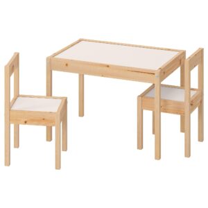 ikea lÄtt children's table with 2 chairs, white/pine