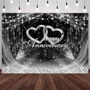 aibiin 7x5ft black and silver happy anniversary backdrop silver glitter wedding anniversary bridal shower photography background cheers to wedding miss to mrs party decorations banner