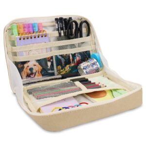 big capacity pencil case large capacity canvas pencil pouch pencil case organizer pen pouch adult office school teen girl boy (khaki)