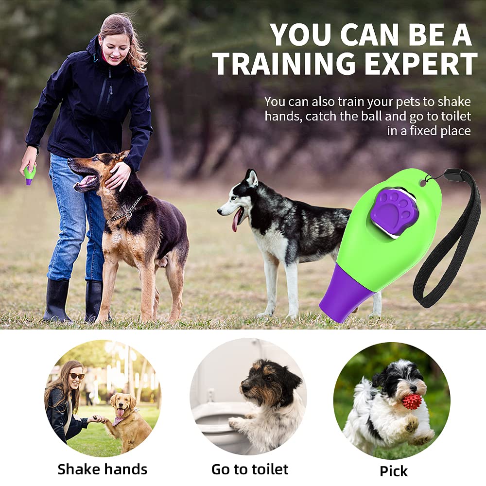 Dog Training Clicker with Whistle and Wrist Strap - Positive Behavior Reinforcer for Pets - All Ages, Puppy and Adult Dogs - Use to Reward and Train - Dog Whistle Included (Blue)