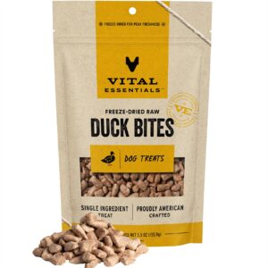 vital essentials freeze dried raw whole animal dog treats, duck bites, 5.5 oz