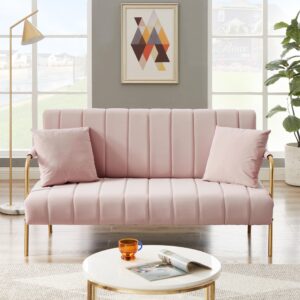 majnesvon 61" modern loveseat sofa couch,cashmere fabric small love seat w/2 pillows and metal legs,2-seater upholstered mini sofa couches for small space,living room bedroom apartments (pink) (pink)