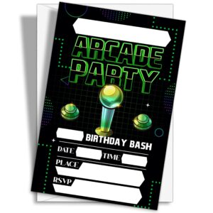 yqv arcade birthday party invitations, 20-count arcade video game birthday party invites with envelopes-hbyqk-b26