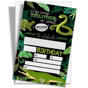 yqv reptile birthday party invitations, 20-count snake lizard crocodile theme birthday party invites with envelopes-hbyqk-b36