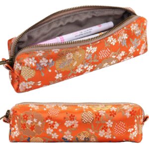 purplewillow embroidered small pencil case, pencil pouch,portable pencil bag,cosmetic bag coin pouch,office stationery organizer, woman,adult (orange-red)