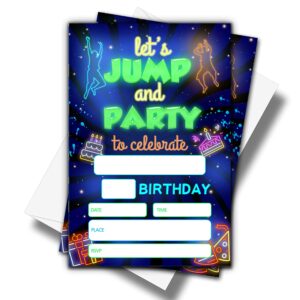 ondtom jump trampoline birthday party invitations with envelopes(4" x 6")- 20 pack - bounce house party invites-c06