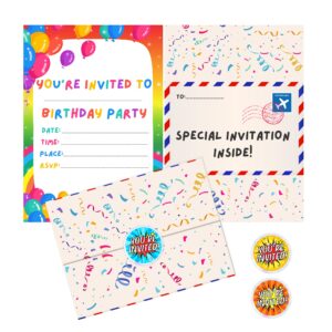 bestafiesta 36 kids childrens birthday party invitations with folding envelope design and holographic stickers (rainbow)