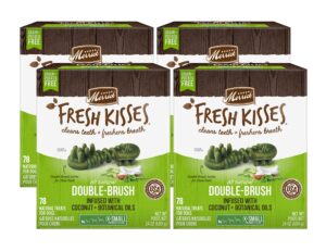 merrick fresh kisses double-brush dental dog treats, infused with coconut & botanical oils, grain & potato free, for x-small dogs, 78 ct treats/pack (pack of 4)