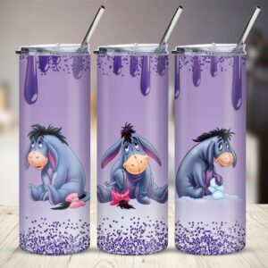 prochoice eeyore purple glitter bear the pooh cartoon tumbler stainless steel vacuum insulated skinny tumbler 20oz, thermal coffee cup travel tea mug gift for friends