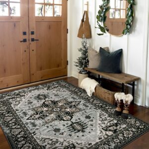 Lahome Boho Rugs for Living Room - 5x7 Area Rugs Machine Washable Throw Black Bedroom Rugs Ultra-Thin Non-Slip Large Dining Room Rug Oriental Indoor Floor Carpet for Kitchen Entraway Office Bathroom